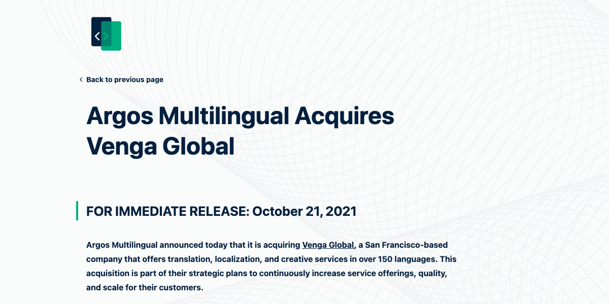 Argos MultilingualがVenga Globalを買収 | JTFジャーナル WEB版